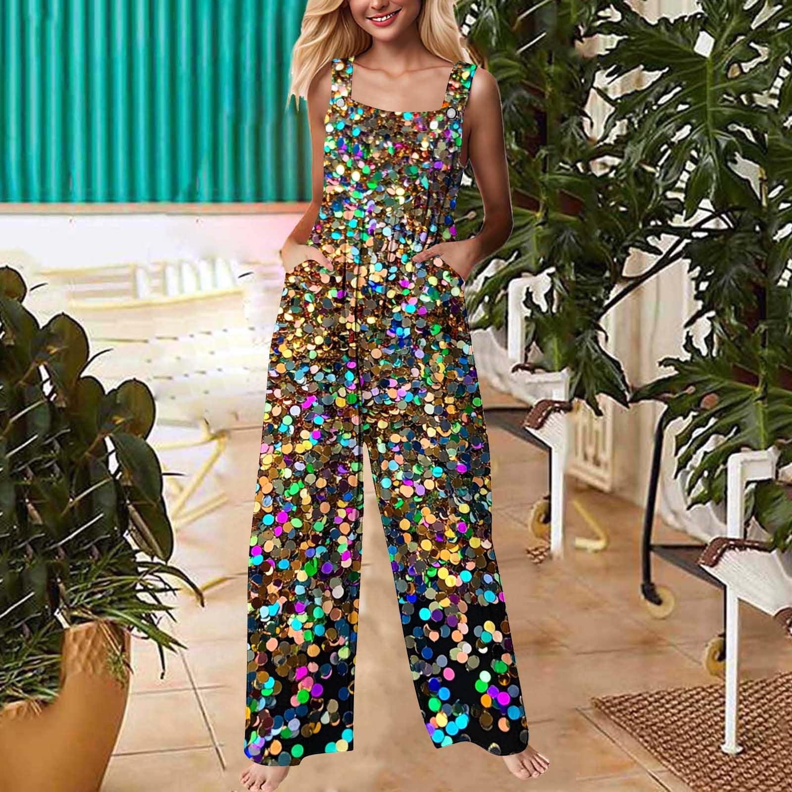 Blmnix Prom Elastic Waist Pants for Women Glitter Girls Pants Palazzo ...