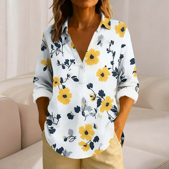 Blmnix Pullover Womens Blouses Button Oversized T Shirts Yellow Deep V ...