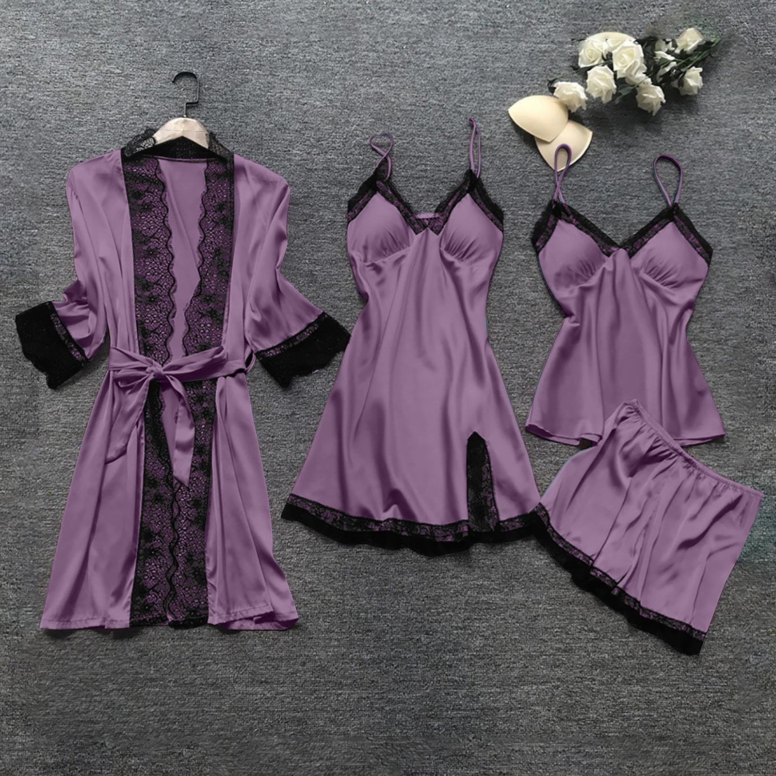 Blmnix Purple Cute Womens Fall Pajamas Loungewear Wide-Leg Sleep Pants ...
