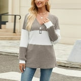 Blmnix Ribbed Fall Blouses Color Block V-Neck Tops Loungewear Long ...