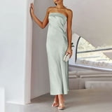 Blmnix Satin Dress Women dresses Sexy Bodycon Tea-Length Skirts ...