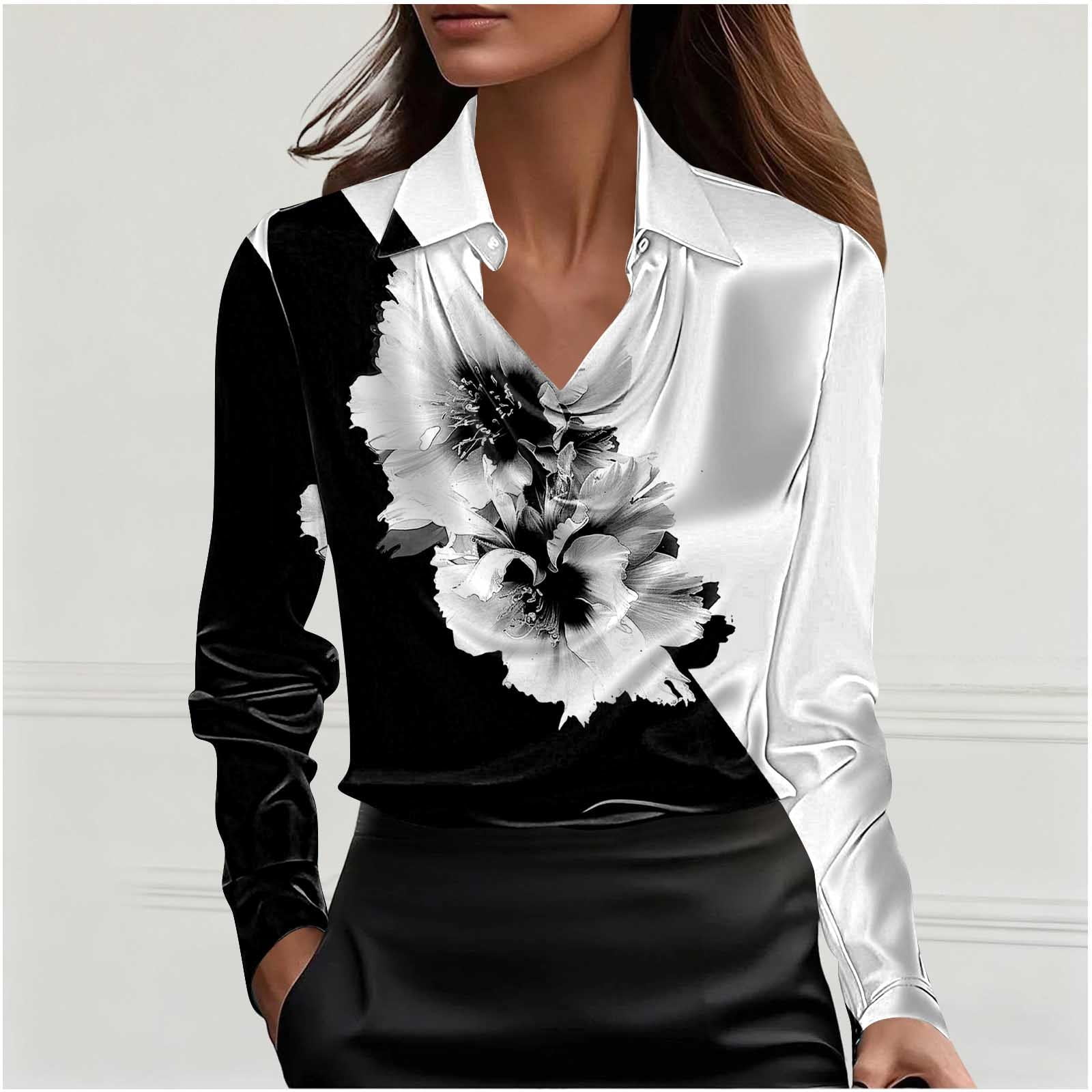 Blmnix Satin Under Shirts for Women Graphic Pullover Tshirt Collared ...