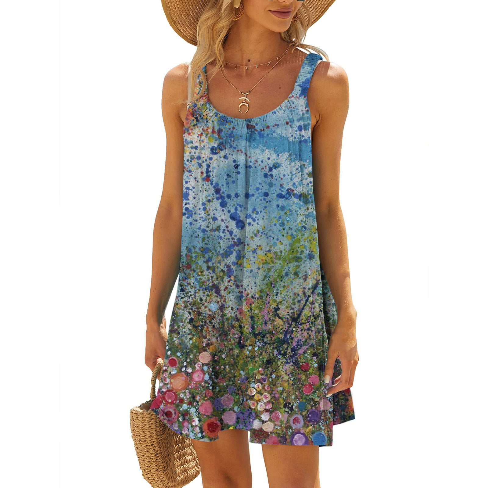 Blmnix Sexy Dresses for Women Blue Sleeveless Mini Trendy Beach Floral ...