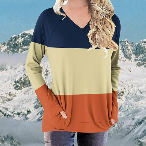 Blmnix Sexy Going Out Tops for Women Color Block Early Fall Orange Travel Womens Oversized Tee ...