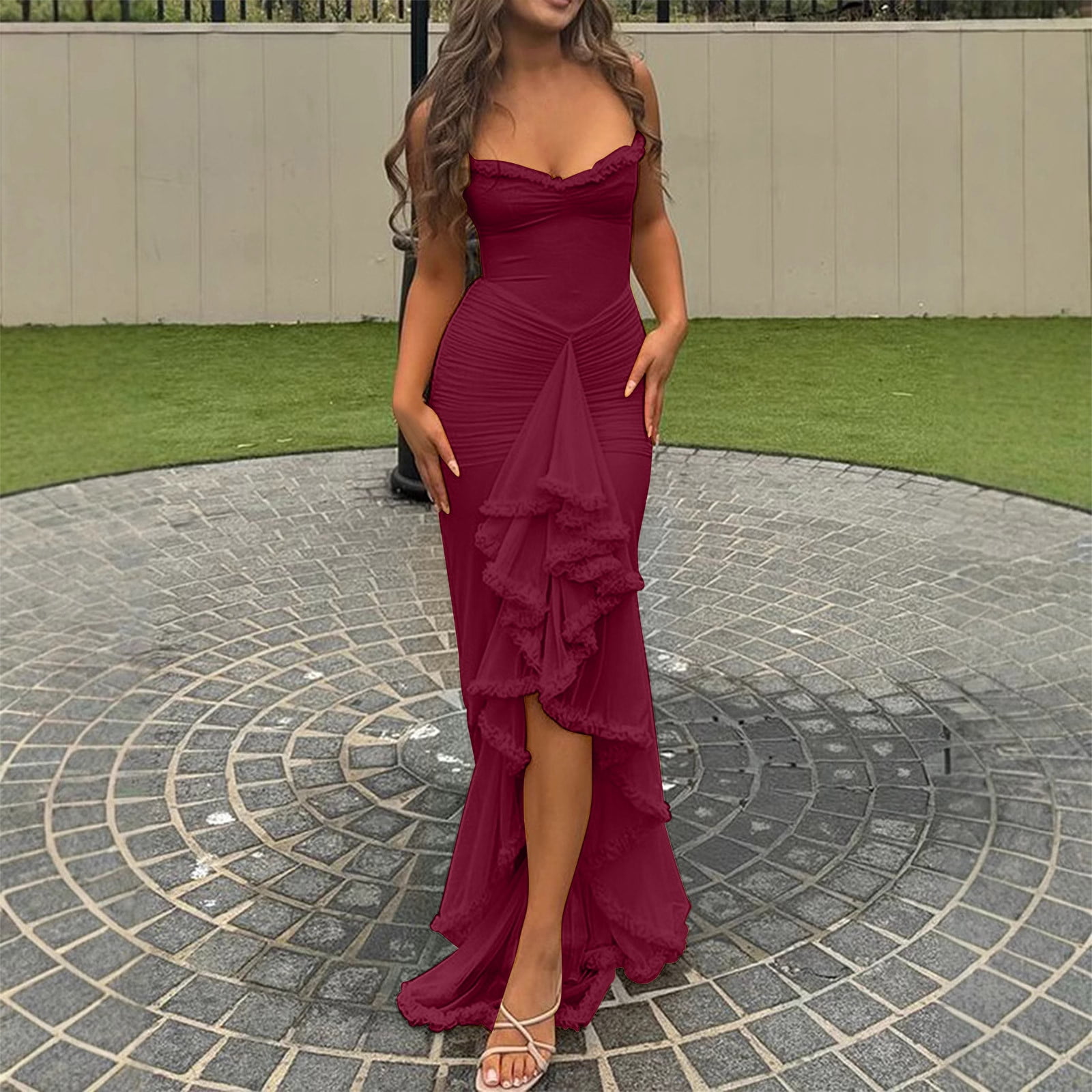 Blmnix Sexy Valentine Dresses for Women Bodycon High-Low Skirt Maxi Red ...