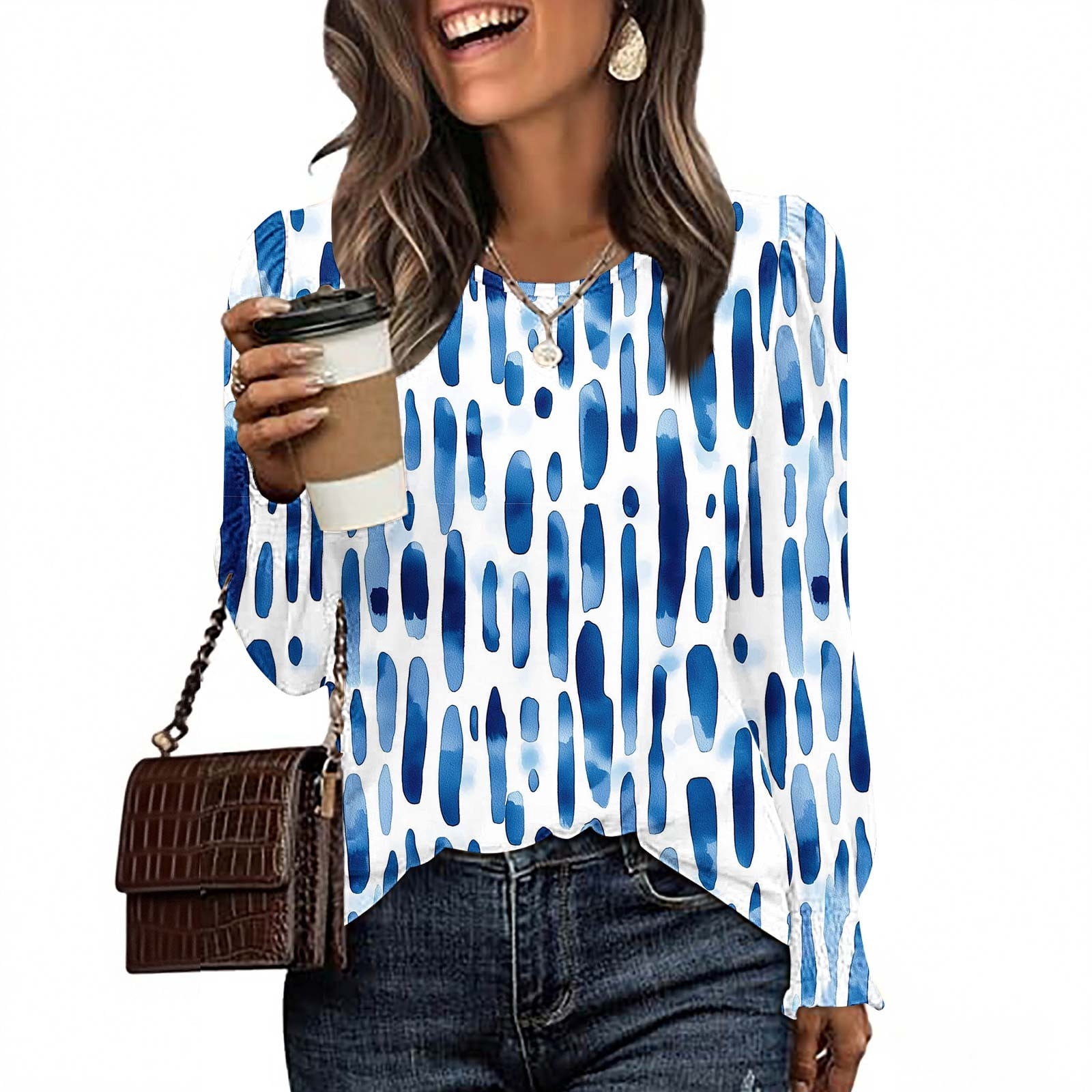 Blmnix Sky Blue Plus Size Work Tops Fashion Clothing Smocked Cuffs ...