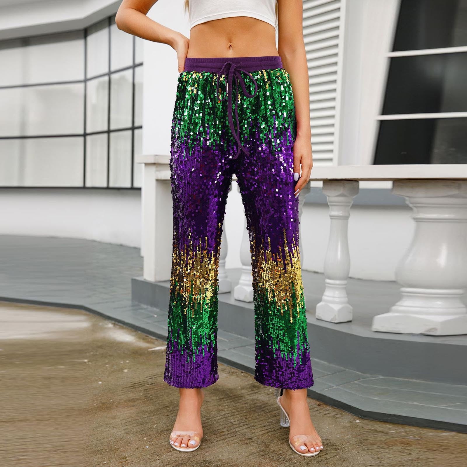 Blmnix Sparkly Pants Sweatpants for Women Girlfriend Carnival Pajamas ...