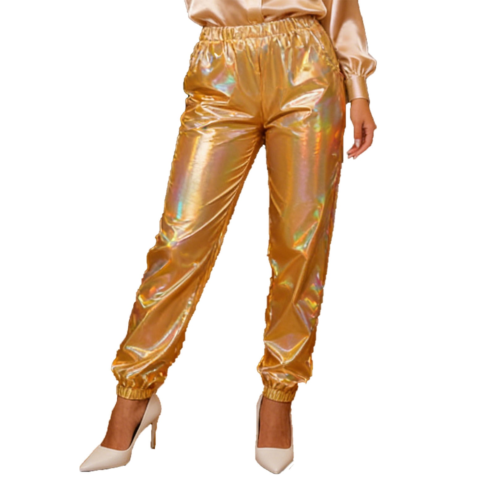 Blmnix Sparkly Pants Women Pants Casual Pants Pleated Pants Full High ...