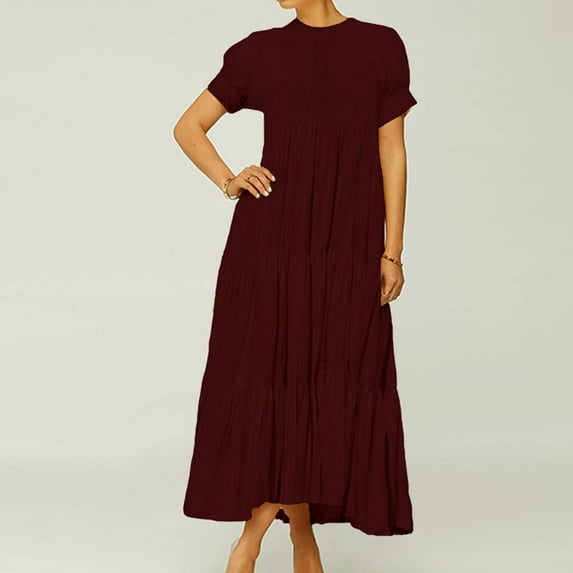 Blmnix Summer Dresses for Women Fit & Flare Pleated Knit Nightgown Tea ...