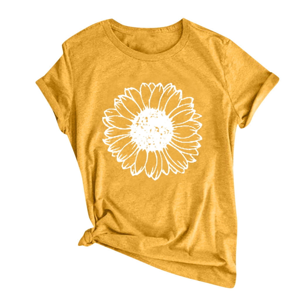 Blmnix Summer Tops for Women 2024 Short Sleeve Yellow Floral Crew Neck ...
