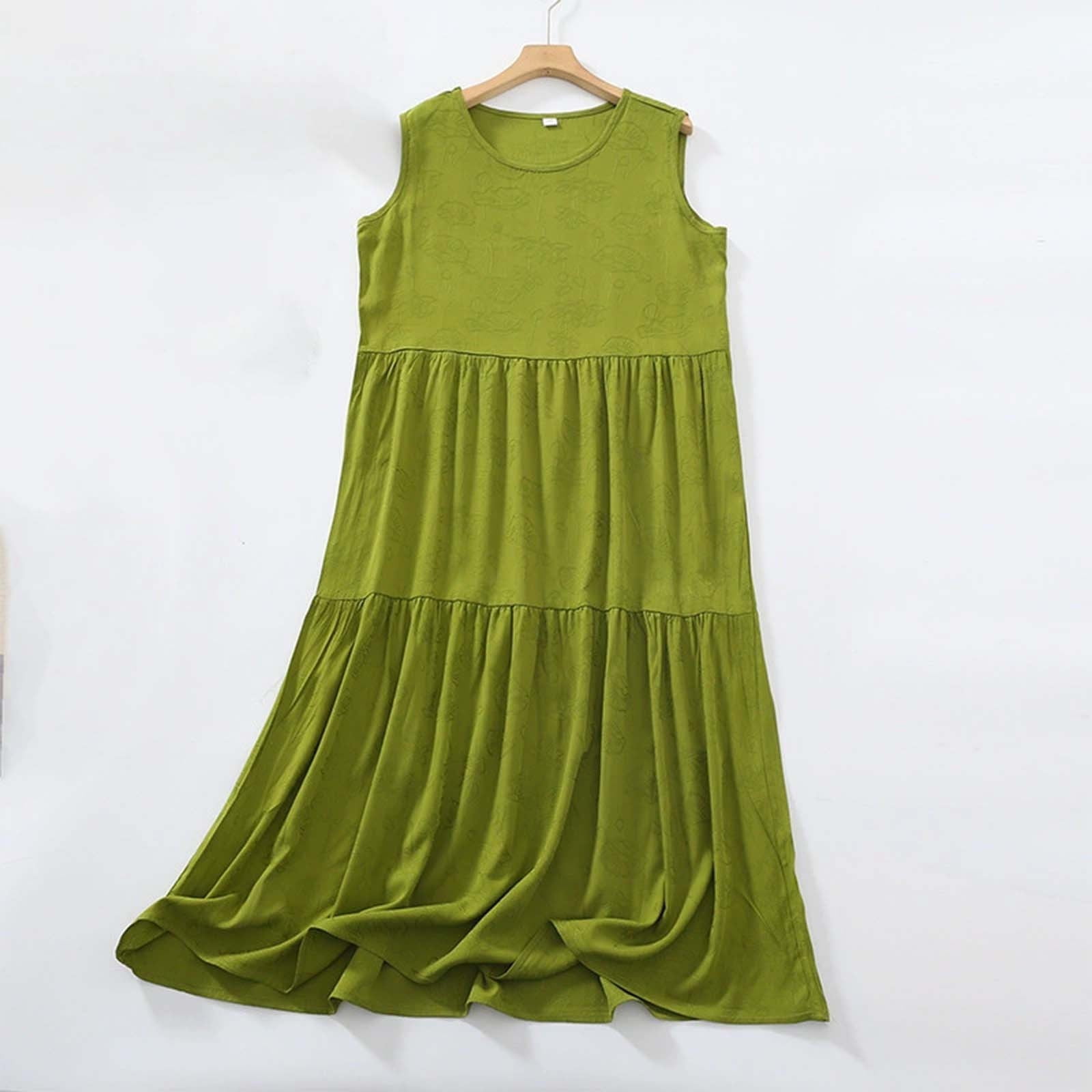 Blmnix Tank Ladies' Dresses Casual Pleated Petticoat Crew Neck ...