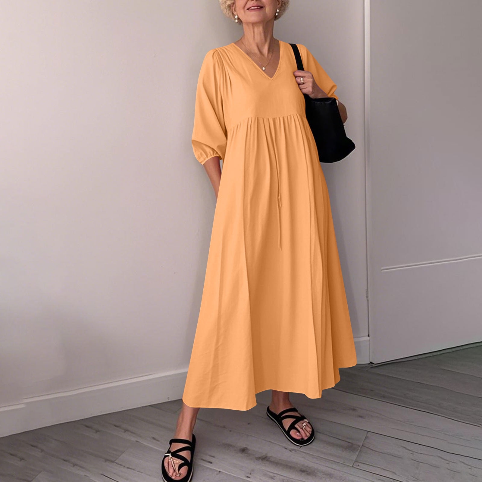 Blmnix Tea-Length Women's Dresses Plus Size Fit & Flare Cotton Linen ...