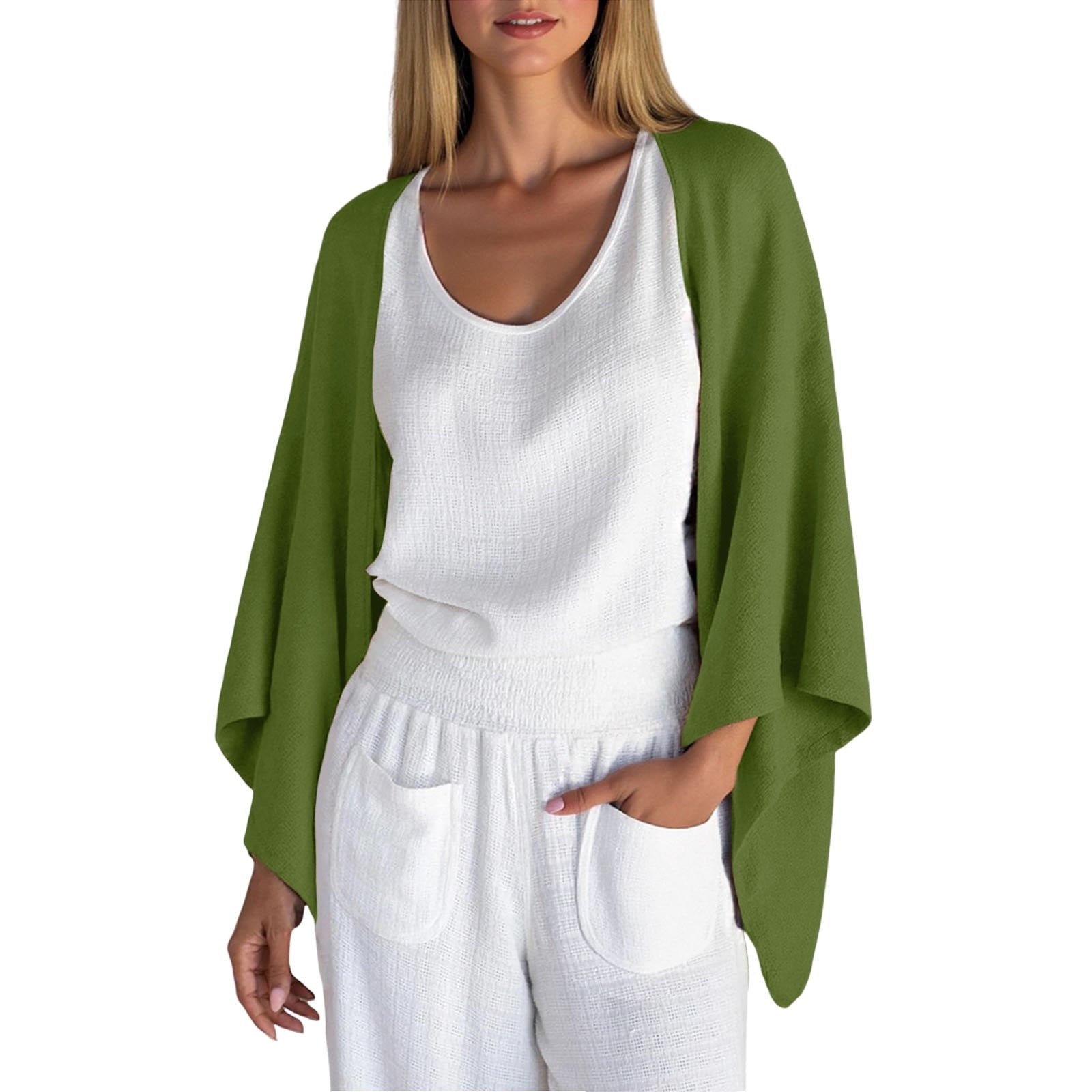 Blmnix Travel Jackets Green Open Front Plain Trendy Boho Tops for Women ...