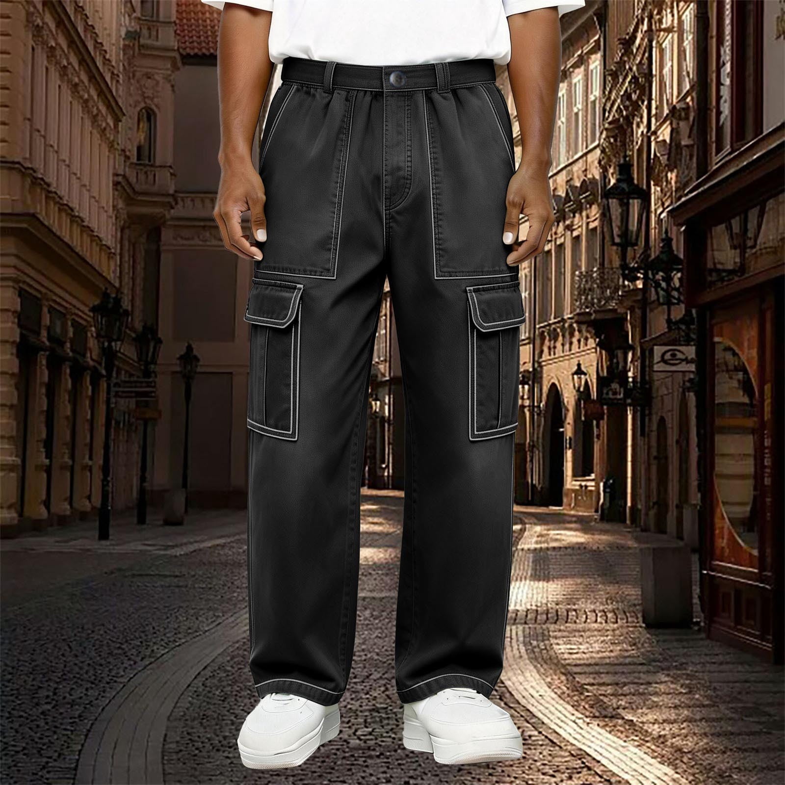 Blmnix Travel Pants Trousers for Men Low Rise Cargo Hiking Pants Baggy ...