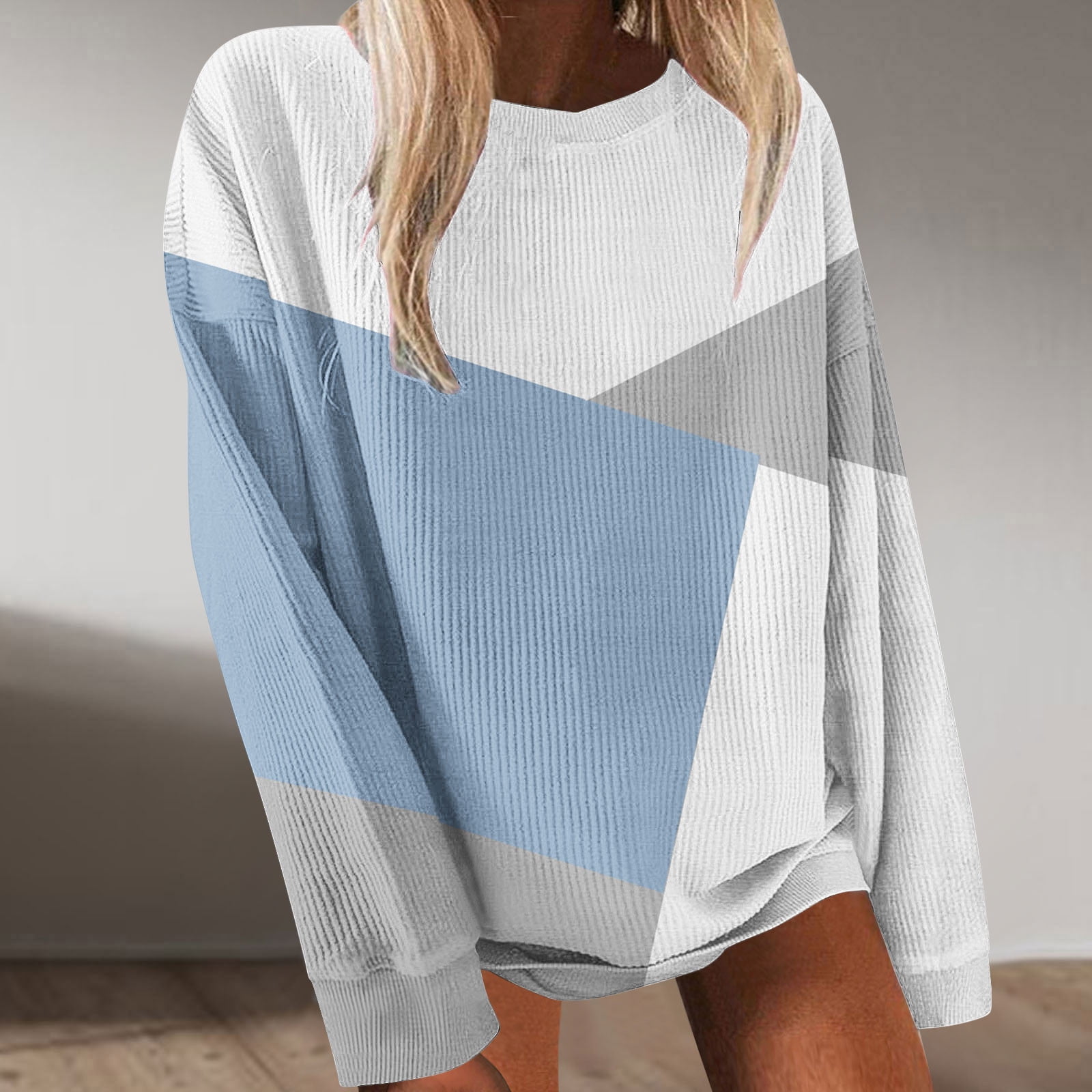 Blmnix Travel Womens Dressy Tops and Blouses Color Block Fall Basic ...