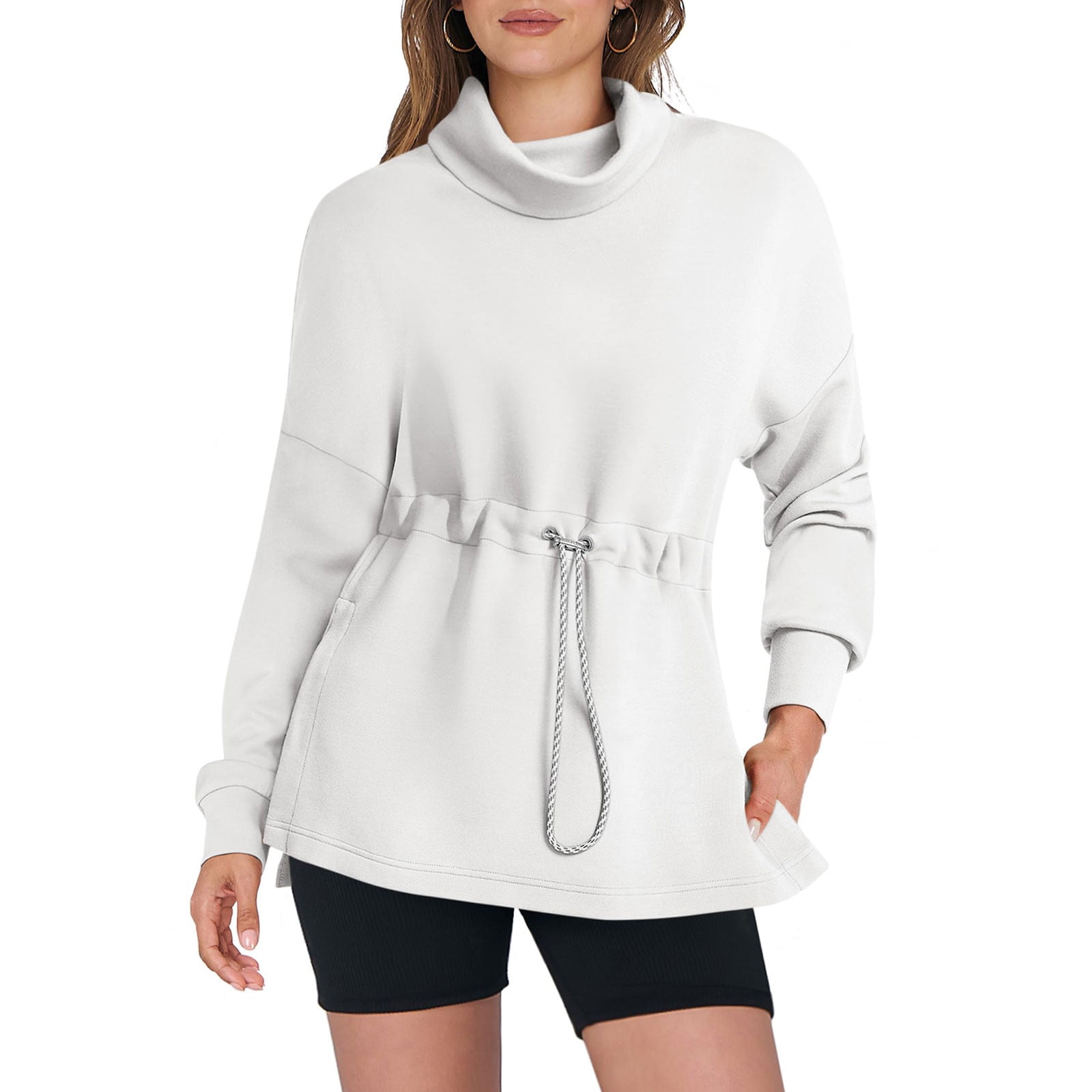 Blmnix Trendy Tops for Women 2025 White Elastic Waist Drawstring ...