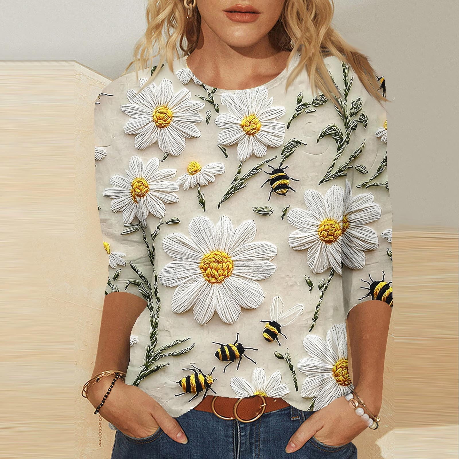 Blmnix Trendy Tops for Women 2025 Wildflower Bee Festival Yellow Basic ...