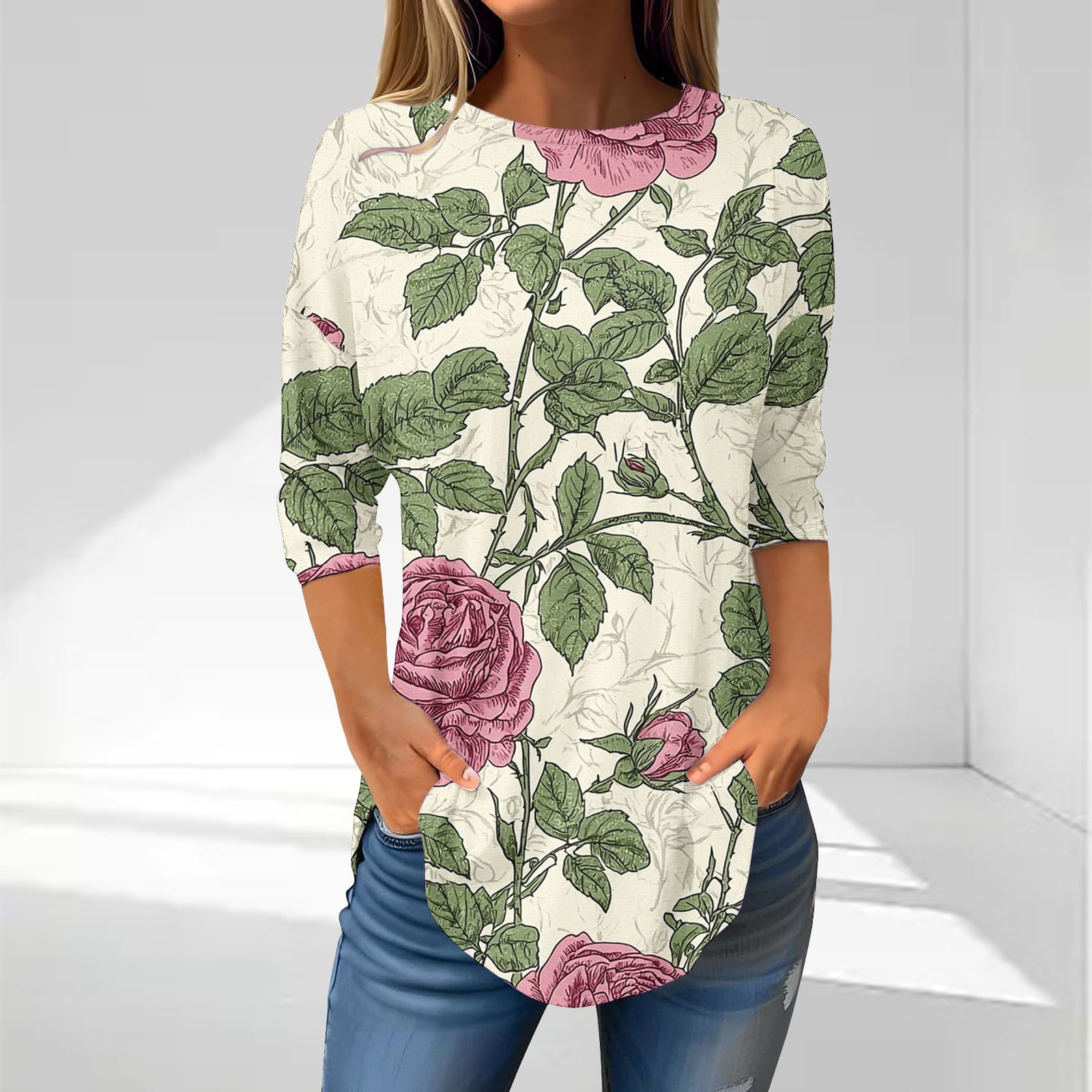 Blmnix Tunic Tops for Women Dressy Casual Athleisure Large-Scale Floral ...