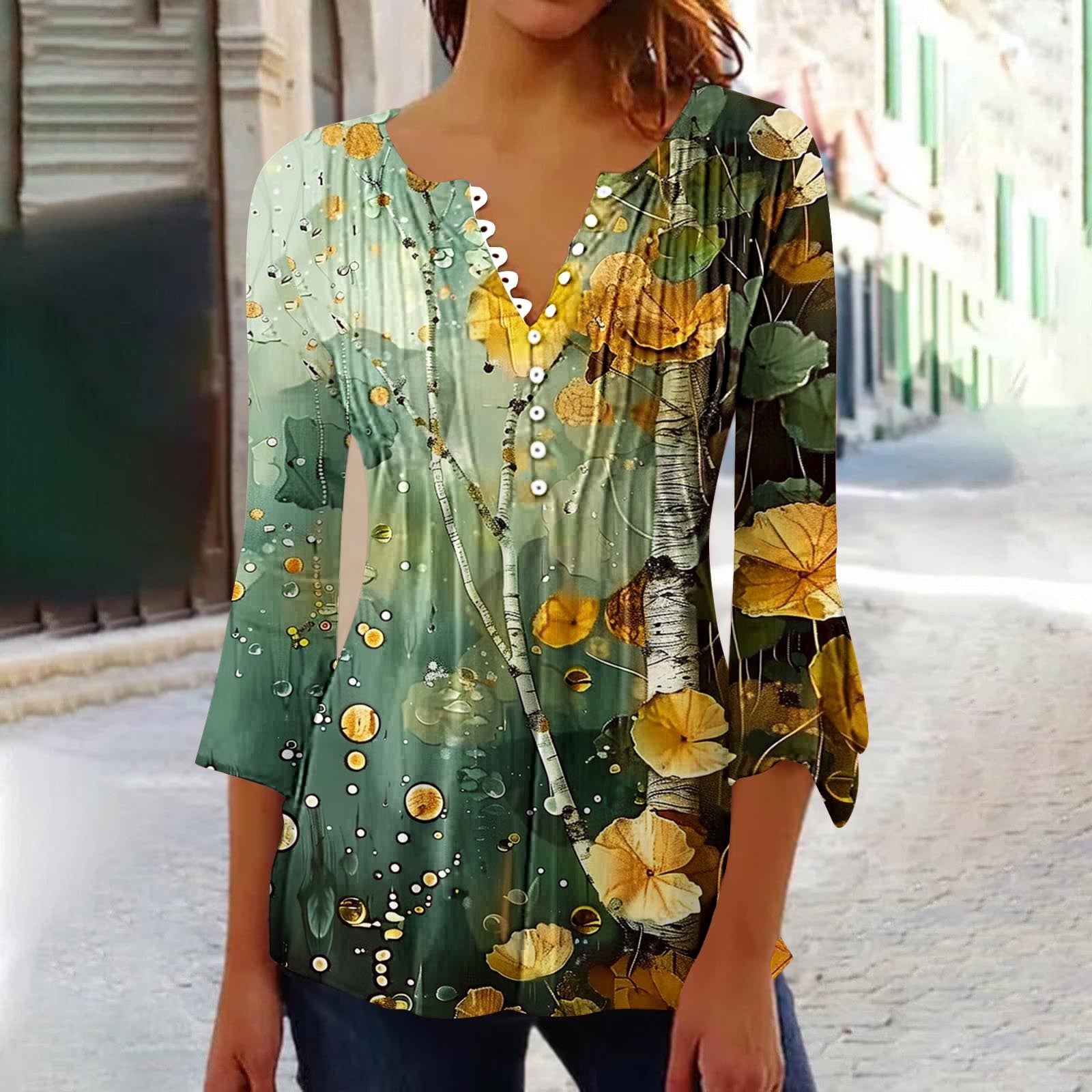 Blmnix Tunics Tops for Women 2025 V-Neck Cottagecore Blouses Relaxed 3/ ...