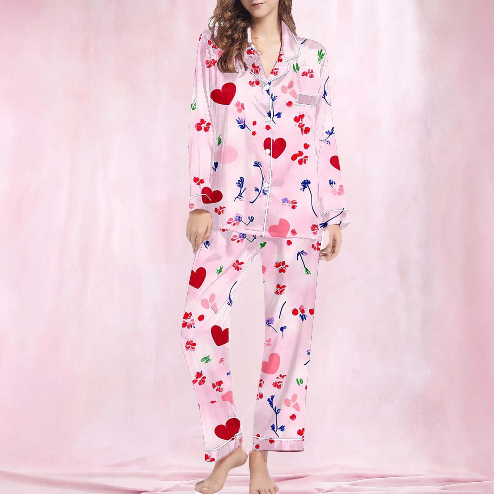 Blmnix Valentines Valentines Pjs Women Heart Pajamas Sleepwear Sets ...