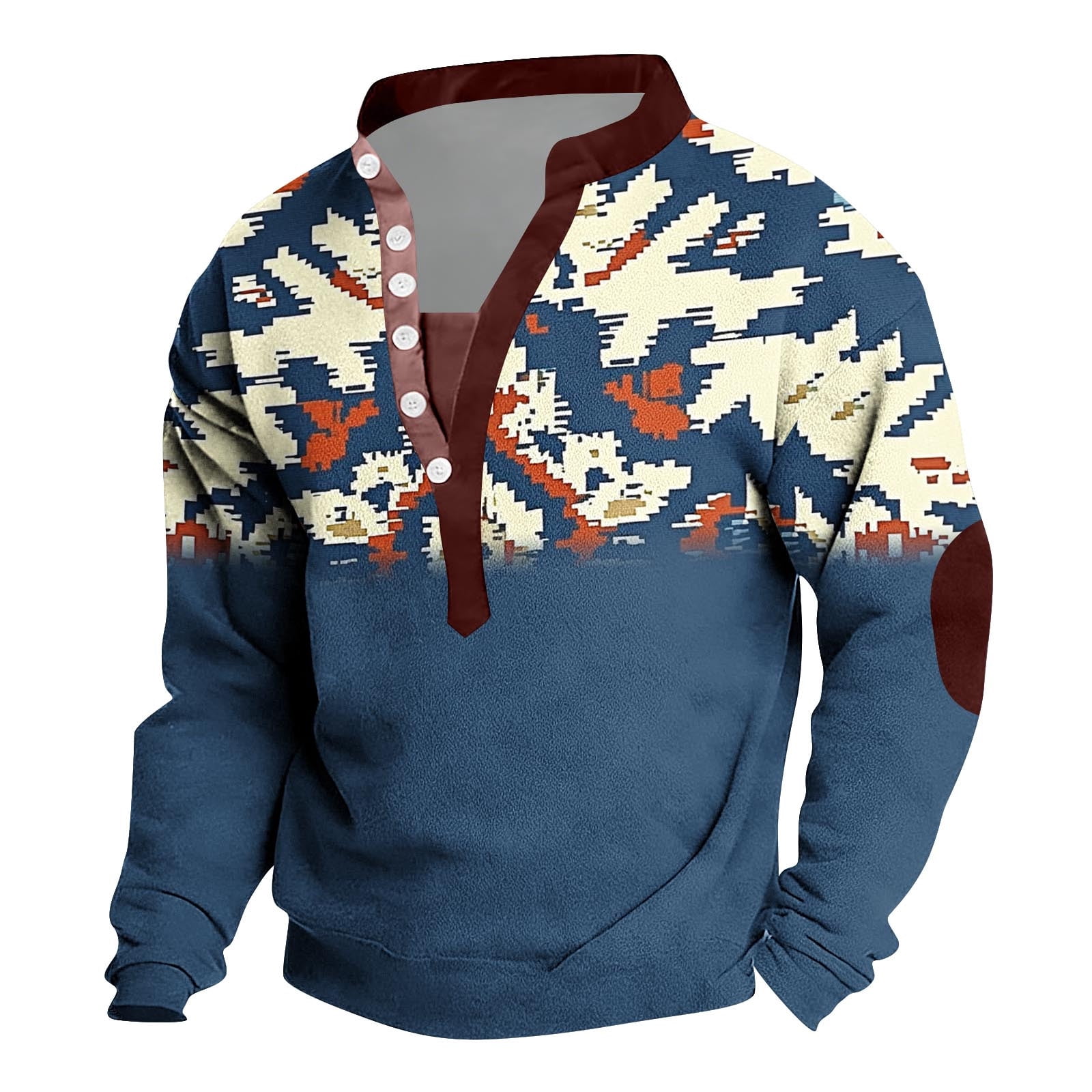 Blmnix Vintage Shirts Men Shirt Henley Shirts Ringer T-Shirt Blue Long ...