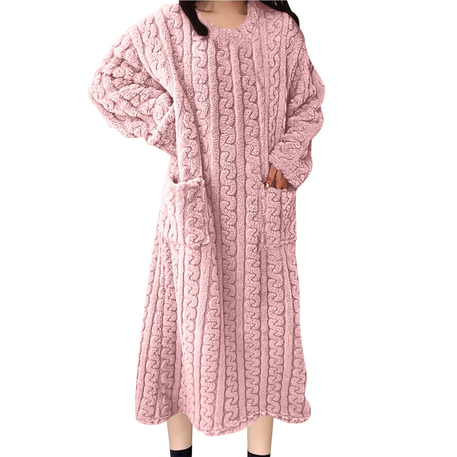 Blmnix Warm Womens Nightgown Moomoo Flannel Long Sleeve Fleece ...
