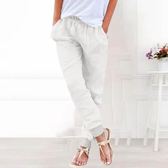Blmnix White Fall Pants for Women Joggers High Waist Comfy Lightweight ...