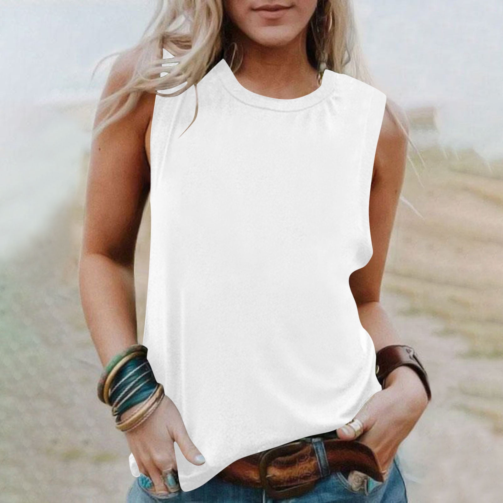 Blmnix White Womens Tanks Cute Crew Neck Plain Camisole Work Outfits ...