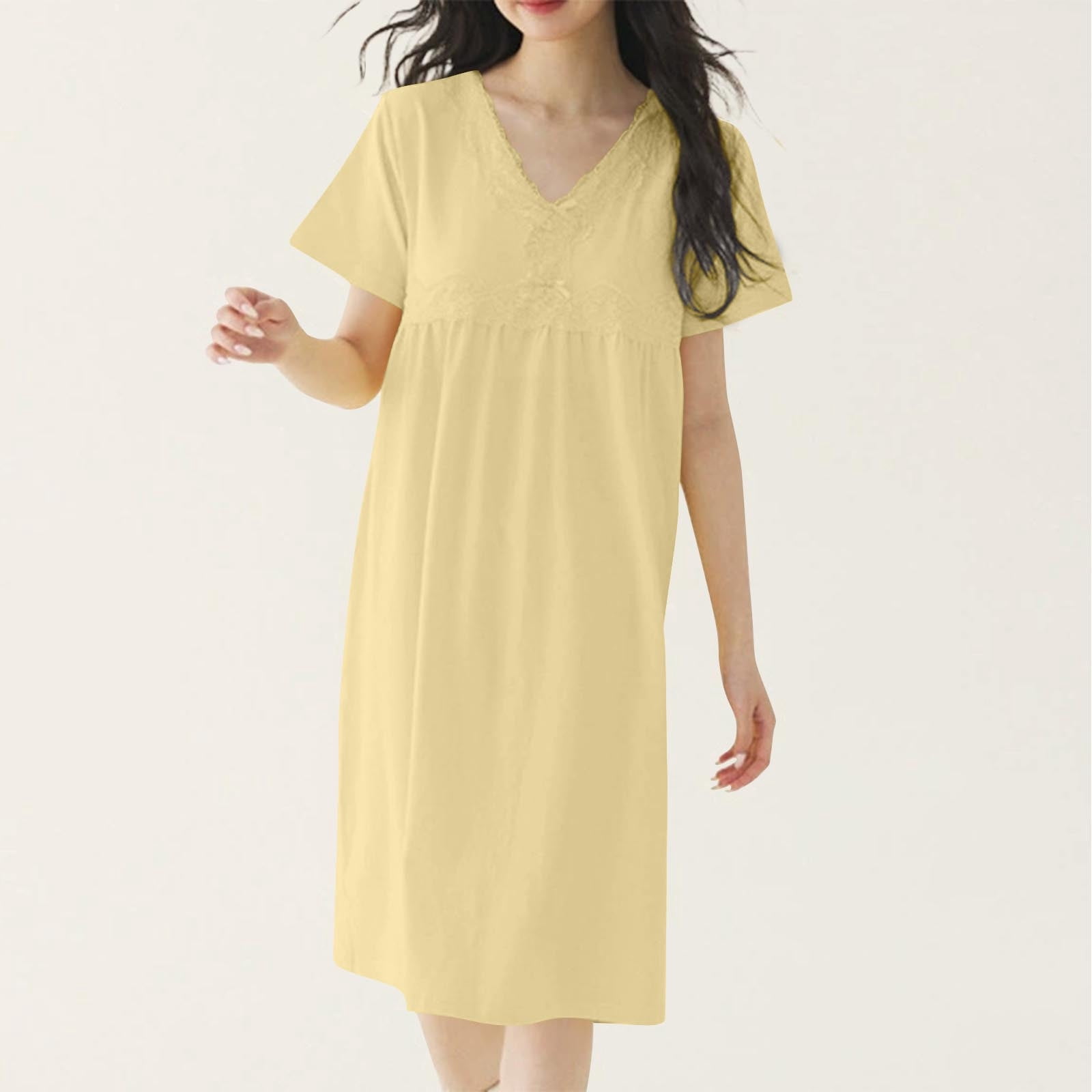 Blmnix Women Nightgown Cotton Moomoo Sleepwear V-Neck Yellow Short ...