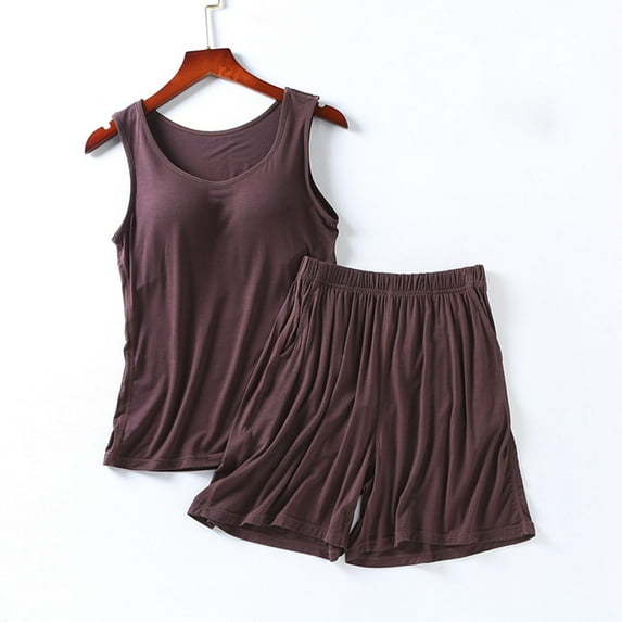 Blmnix Women Pajama Sets Brown Loungewear Sleeveless Sleep Pants Winter ...