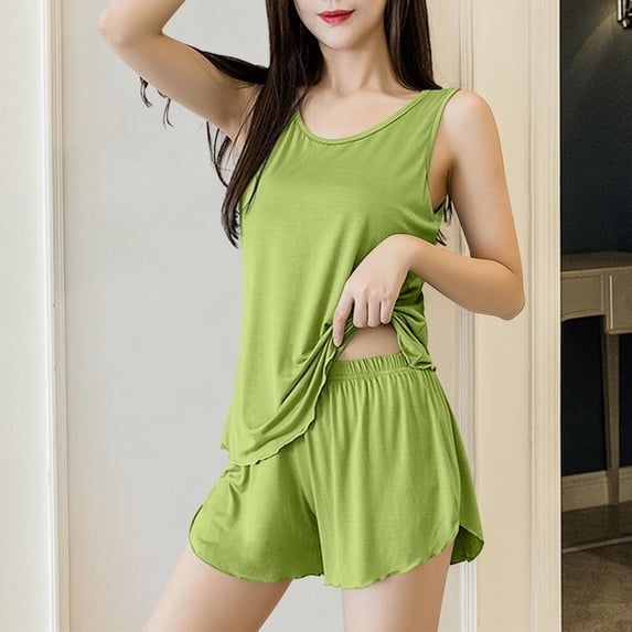 Blmnix Women Pajama Sets Green Loungewear Sleeveless Sleep Pants Winter ...