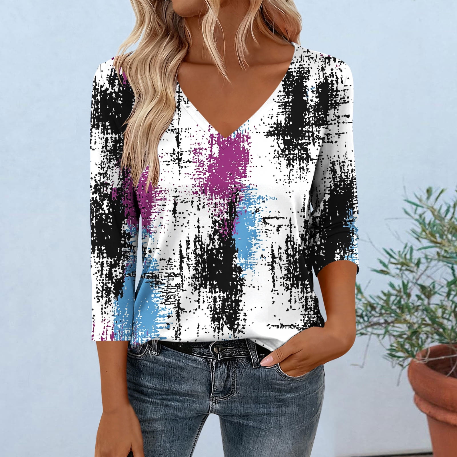 Blmnix Women's Blouses Dressy Casual Abstract Pullover Tunic Tops T ...