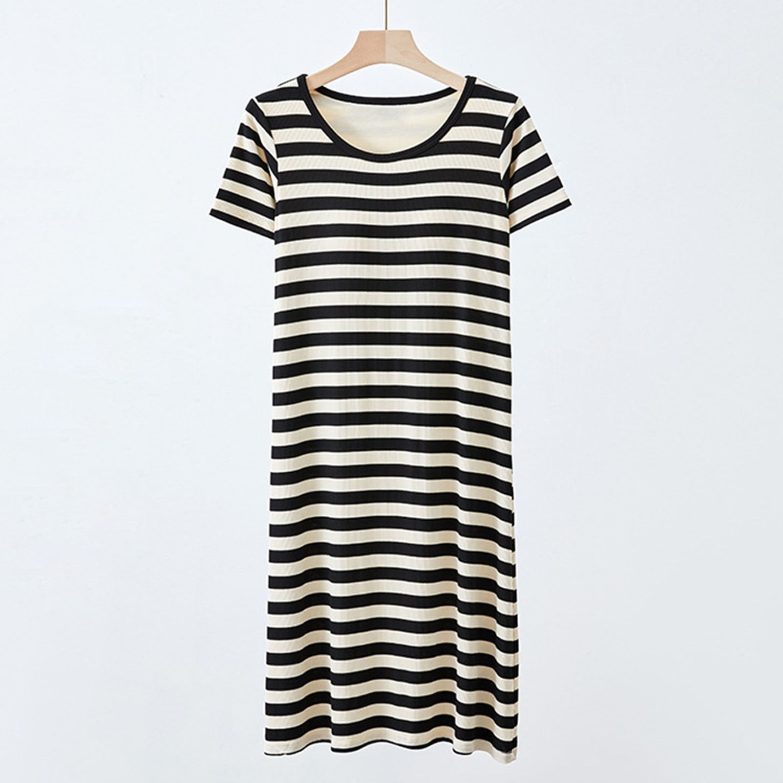 Blmnix Women's Nightgowns Mumu Sleep Shirt Short Sleeve Black Crew Neck Sleep Dress - Walmart.com