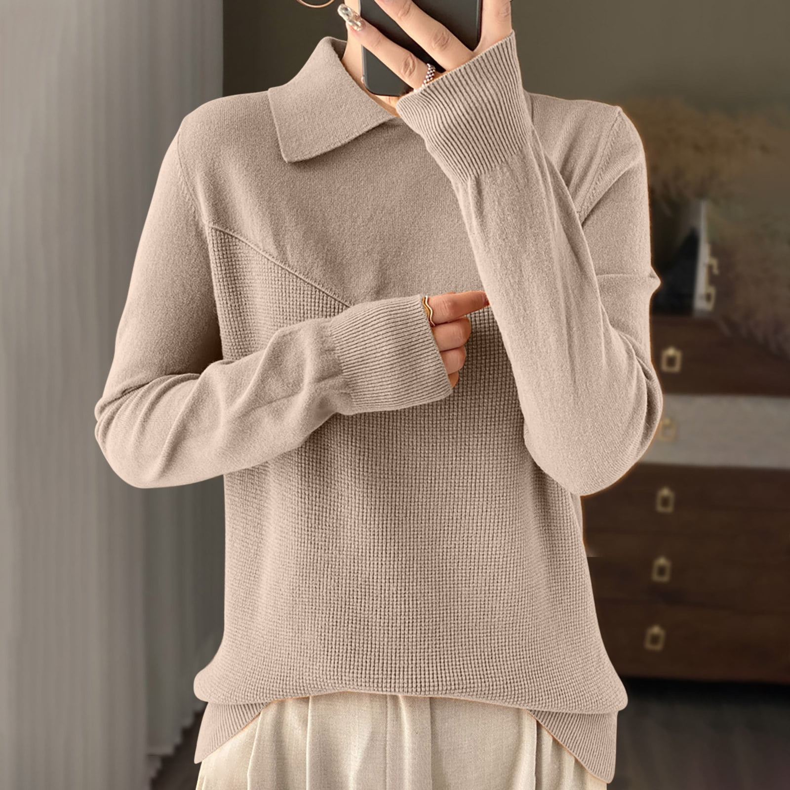 Blmnix Womens Long Sleeve Tops Solid Color Brown Ribbed Shirts for ...