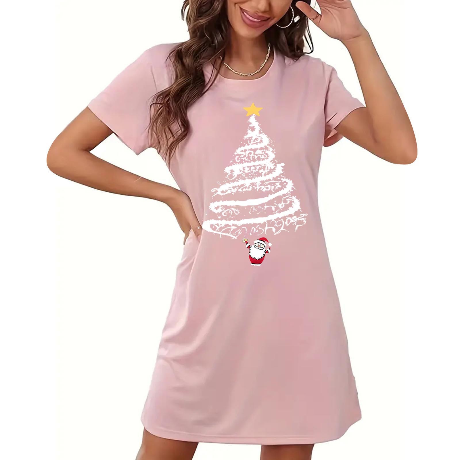 Blmnix Womens Nightgown Mumu Christmas House Dress Short Sleeve Comfy ...