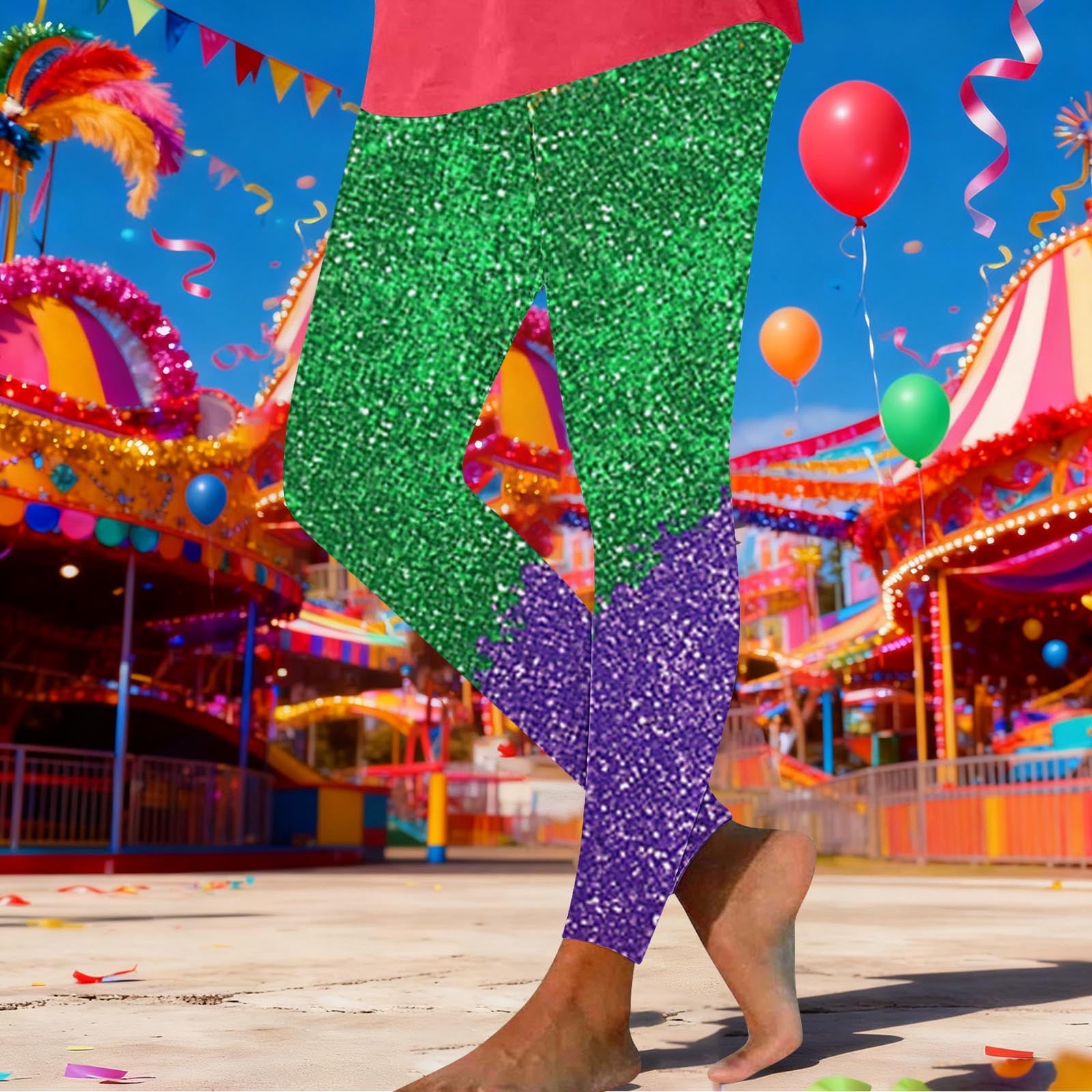 Blmnix Womens Pants Carnival Sparkly Pants Flat Front Leggings Ankle ...