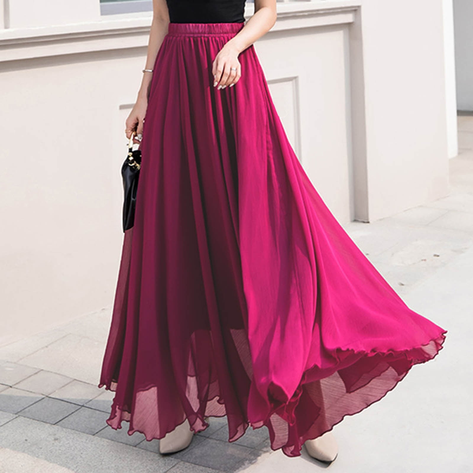 Blmnix Womens Skirts Red Tulle Flare Long Fall Skirts for Women 2025 ...