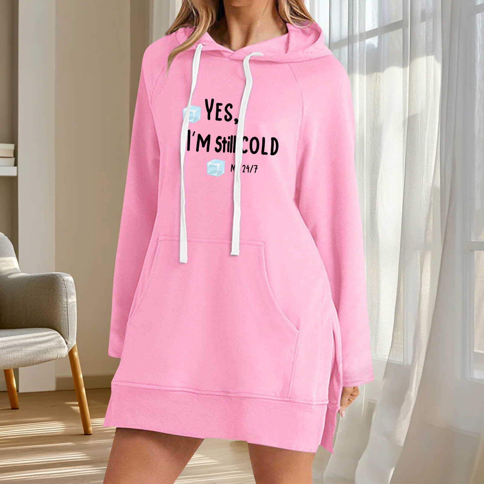 Blmnix Womens Sweatshirts Side Split Pink Basic Tee Womens Sexy Tops ...