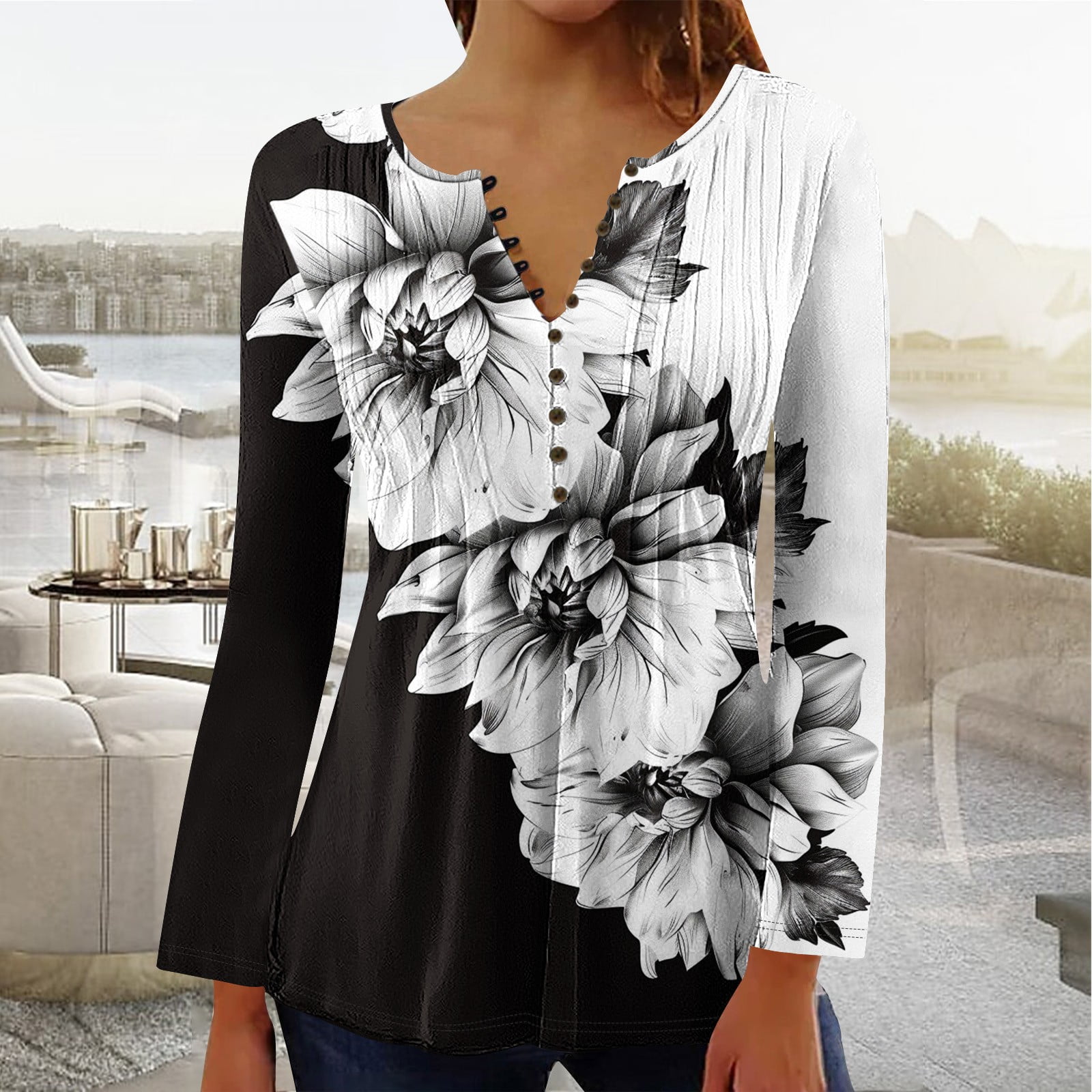 Blmnix Womens Tops for Work Going Out Floral Long Sleeve Slim Women ...