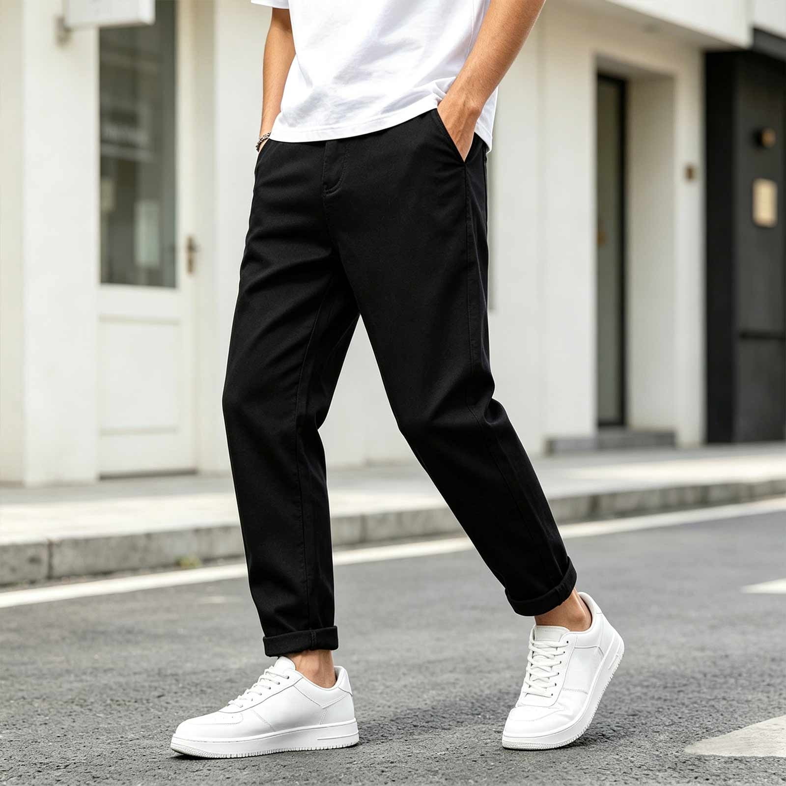 Blmnix Work Pants Pants Men Pleated Skinny Cotton Pants Low Rise Jean ...