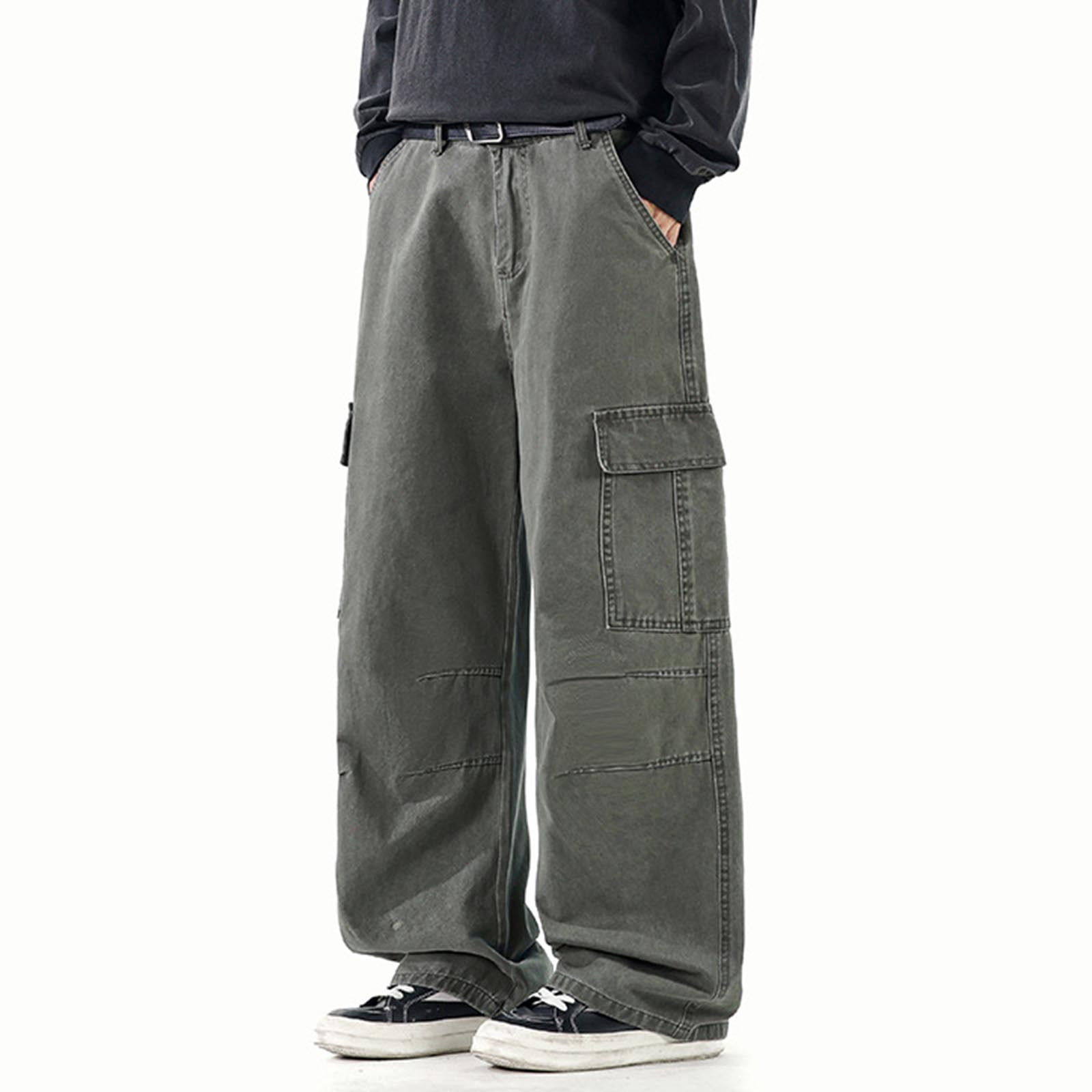 Blmnix Work Pants Trousers for Men Low Rise Cargo Baggy Cotton Pants ...