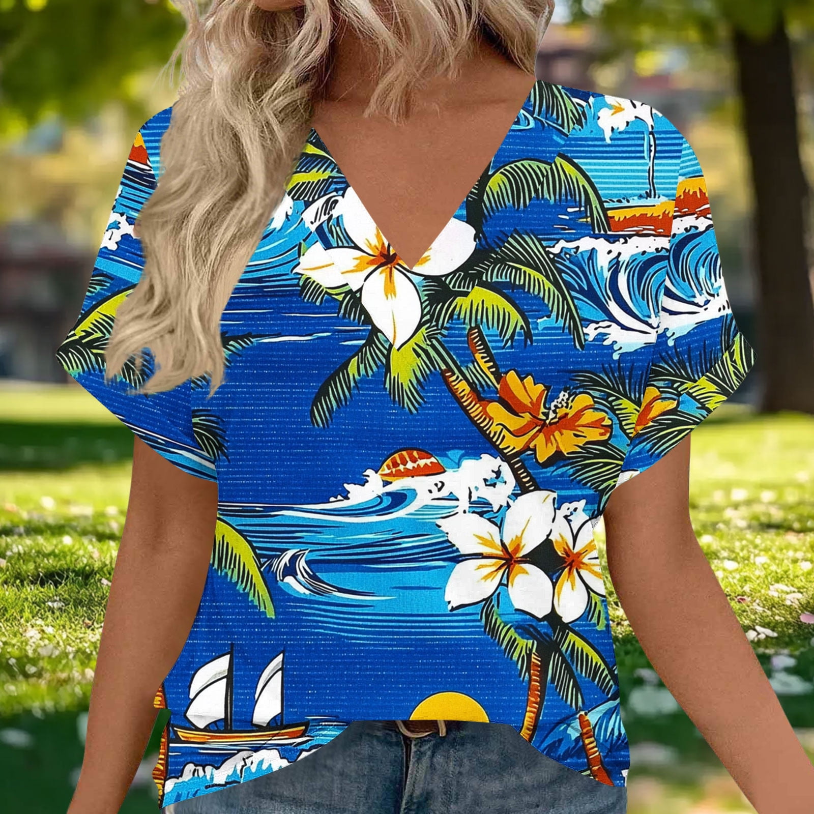 Blmnix Work Shirts for Women Pullover Graphic Tunic Tops Tshirts Blue V ...