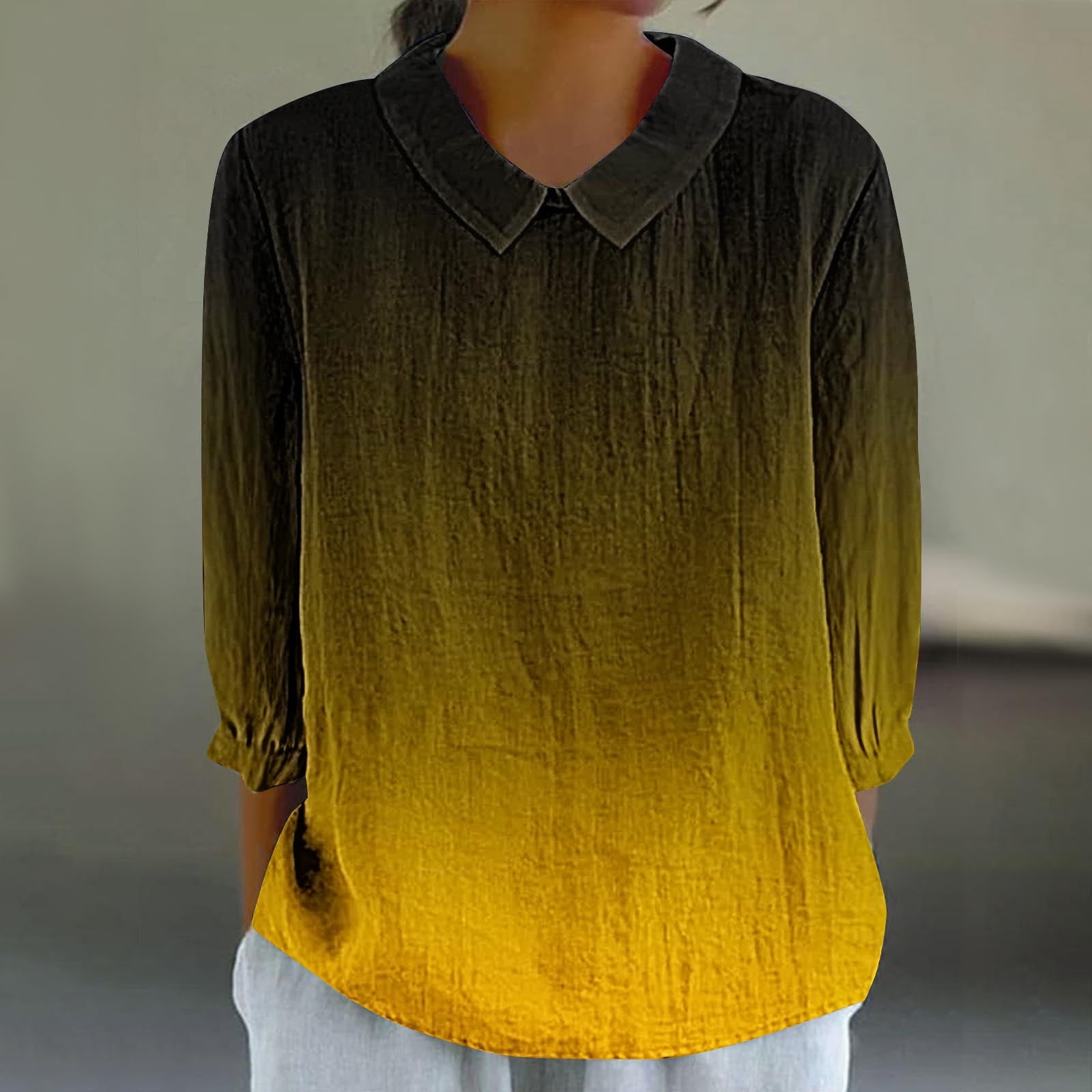 Blmnix Work Tops for Women Yellow Gradient Lapel Cute Cute Oversized ...
