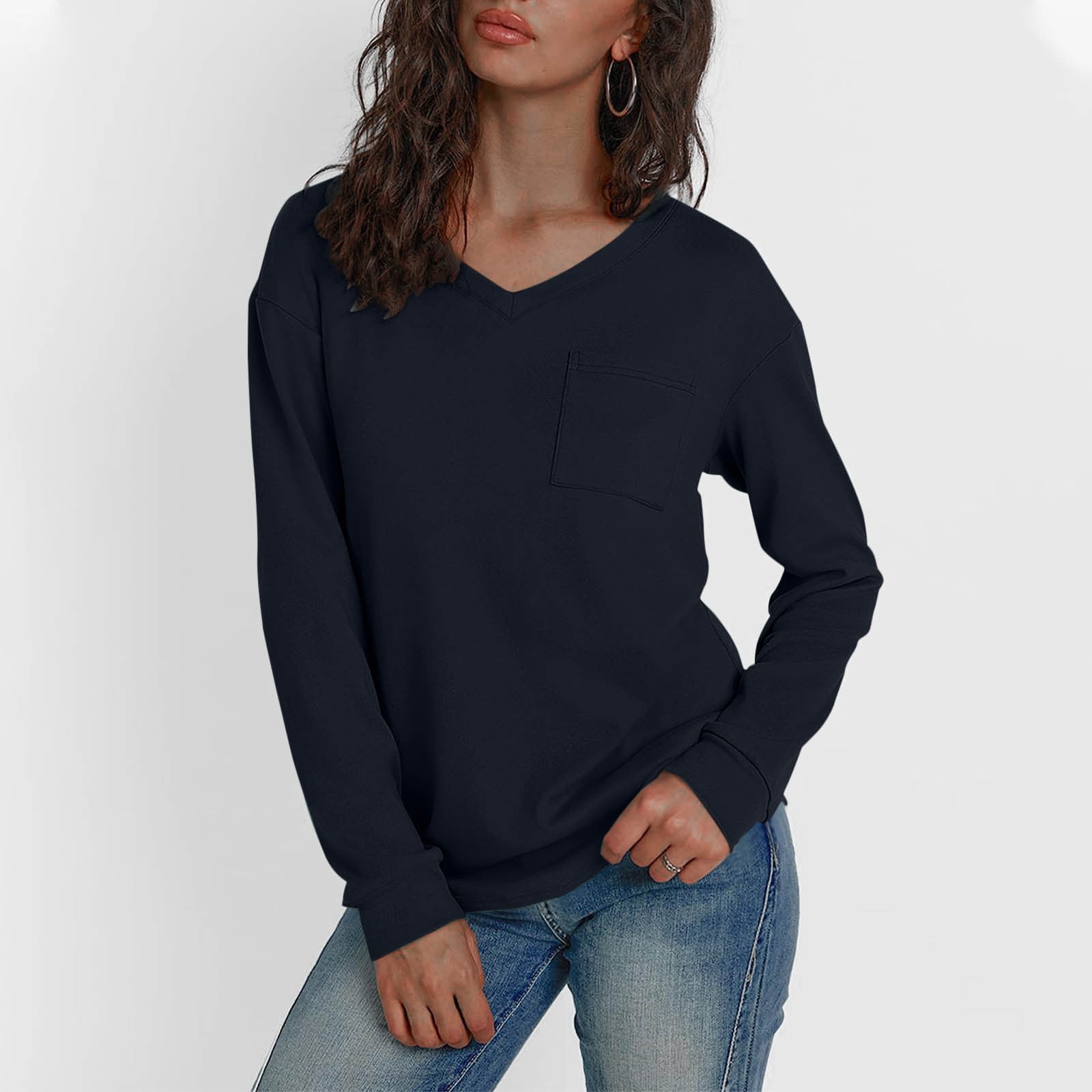 Blmnix Workout Tops Women Relaxed Solid Funny Golf Tees V-Neck Long Sleeve Blouses - Walmart.com
