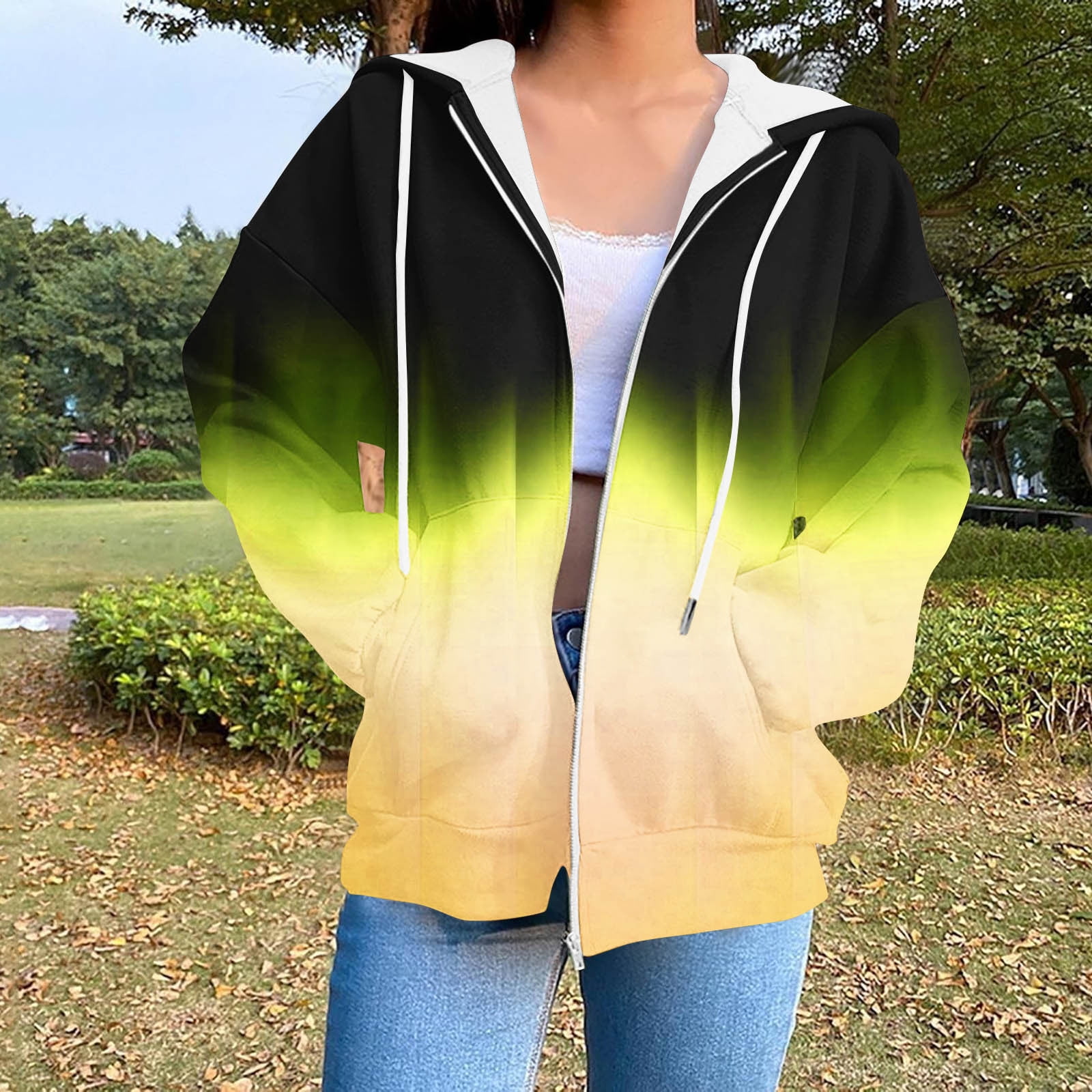 Blmnix Yellow Women's Sweatshirt Fashion Gradient Professional Tops for ...