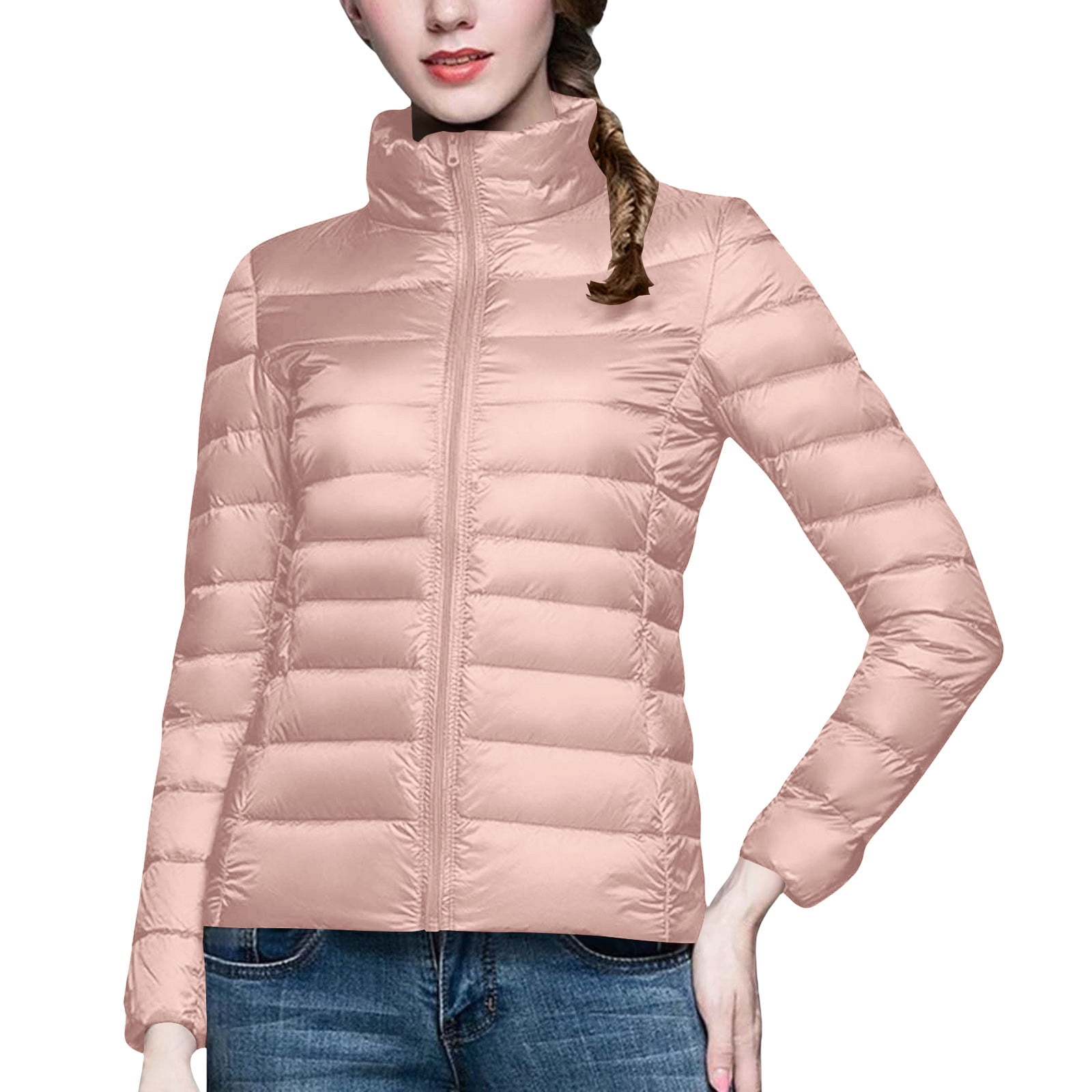 Blmnix Zip Up Puffer Jacket Warm Jacket Pink Womens Jackets - Walmart.com