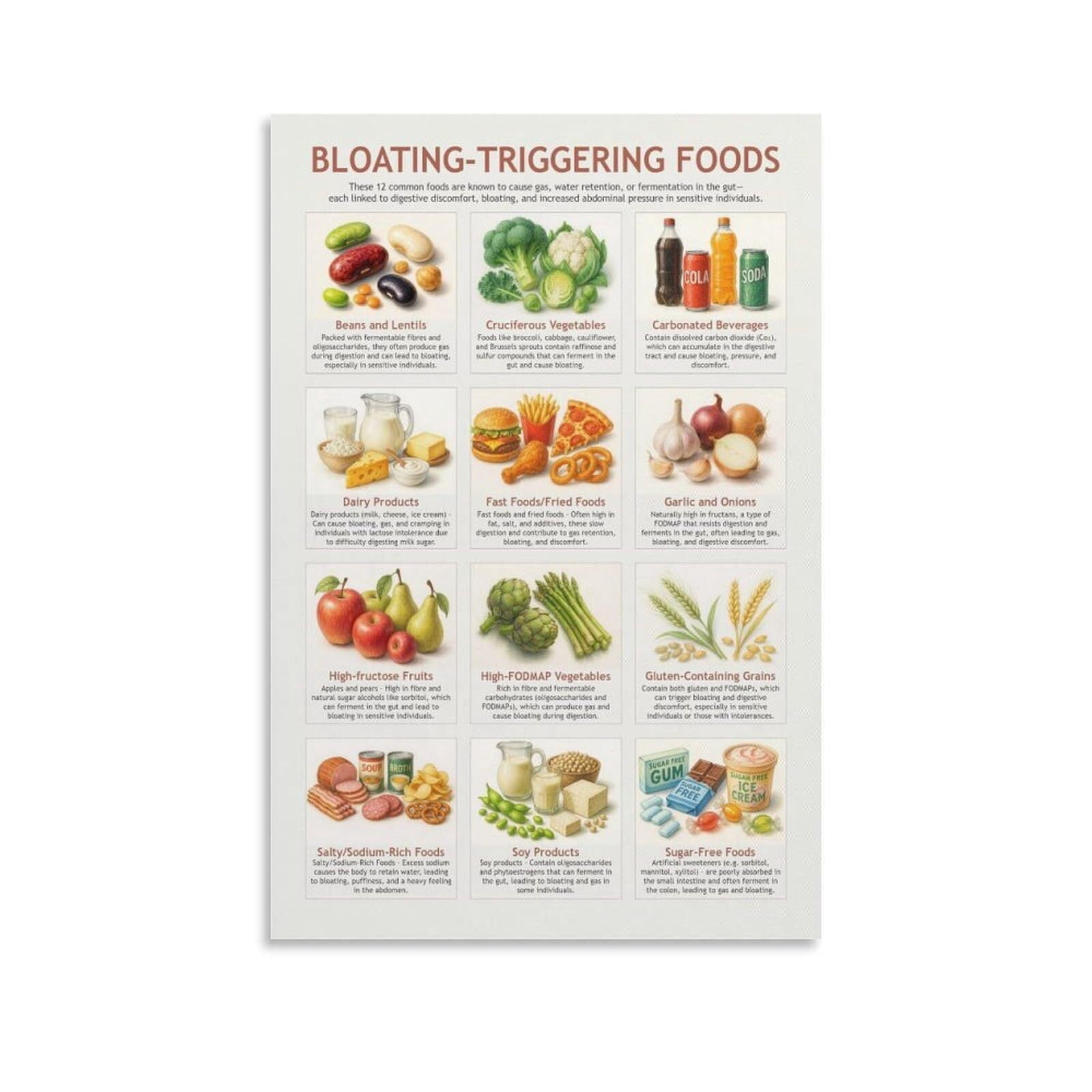 Bloating-Triggering Foods Chart Poster,Gut Health Awareness Canvas ...
