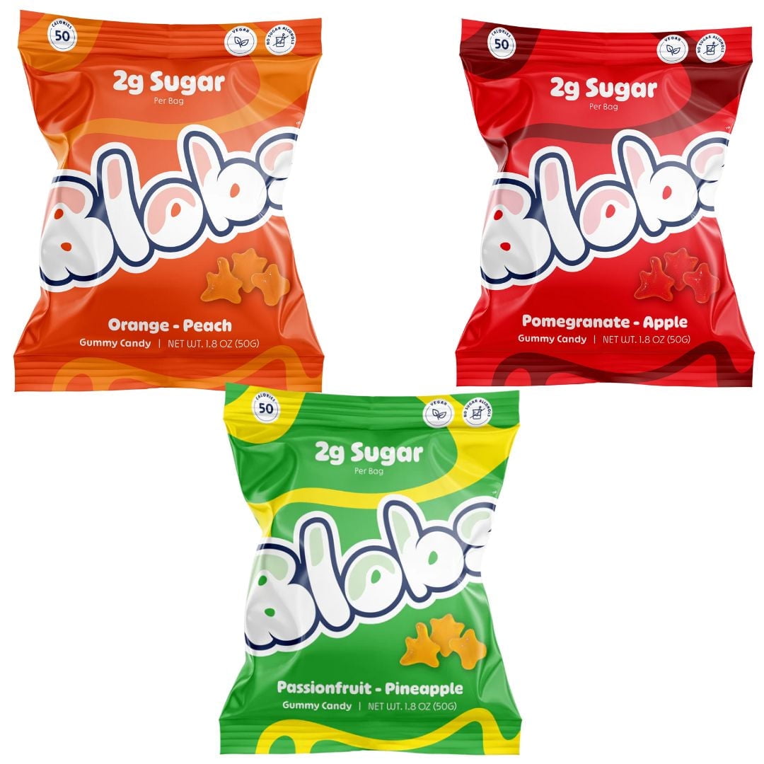 Blobs Gummy Candy 1.8 oz Variety Pack of 3 (Pomegranate Apple, Orange Peach, Passionfruit ...