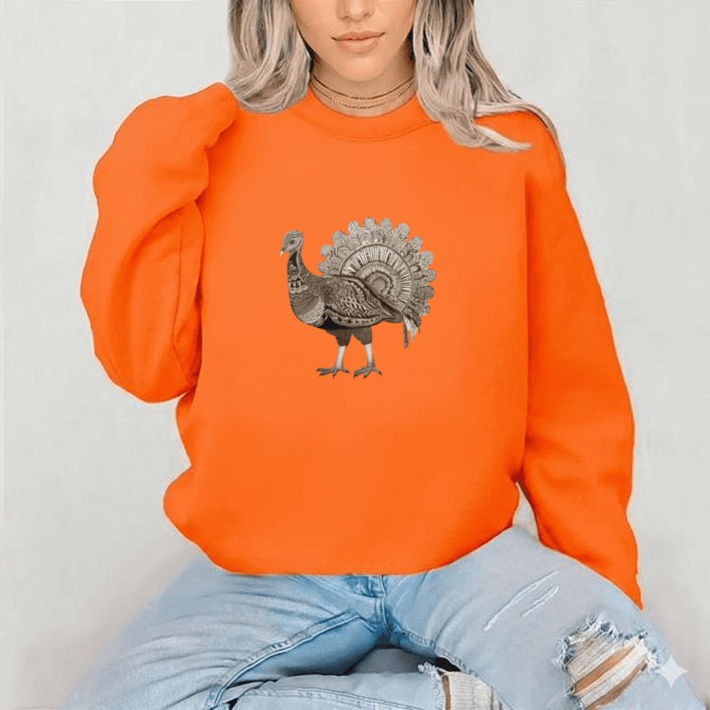 Block Art Turkey Retro Thanksgiving Harvest Feast Design Sweatshirt, up ...