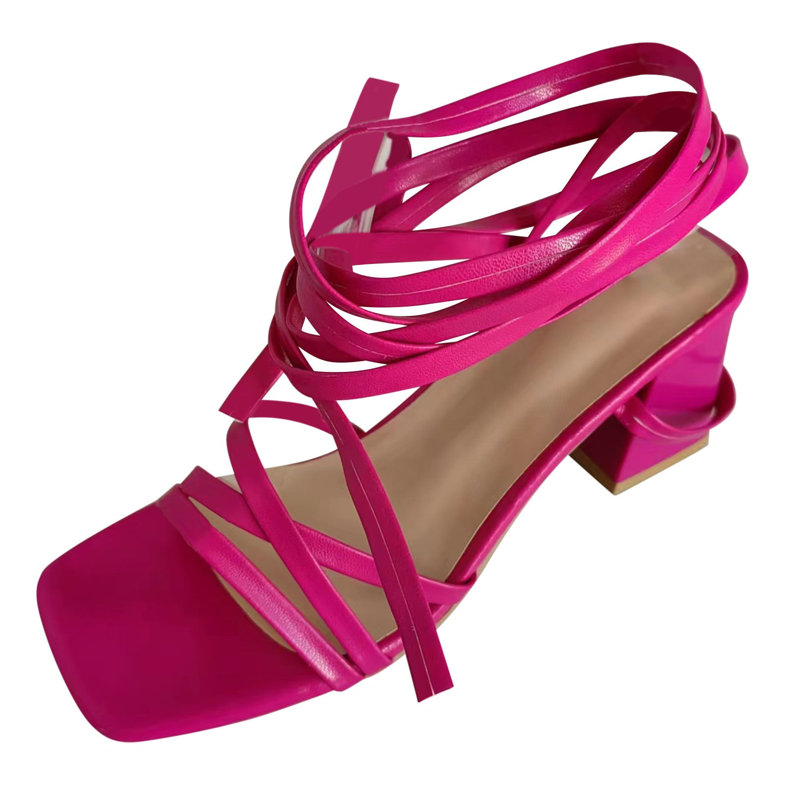 Block Heel Sandals For Women Ladies Mid High Heels Square Toe Party Occasion Wedding Bridal